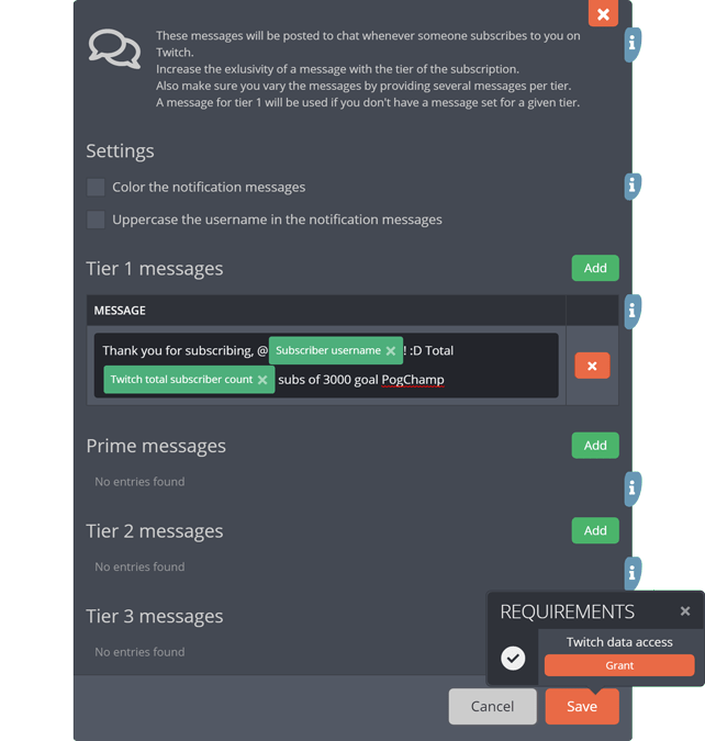 Twitch Engagement Alerts in Twitch Chat